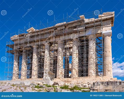 Panoramic View Of Parthenon Temple Of Goddess Athena Within Ancient Athenian Acropolis