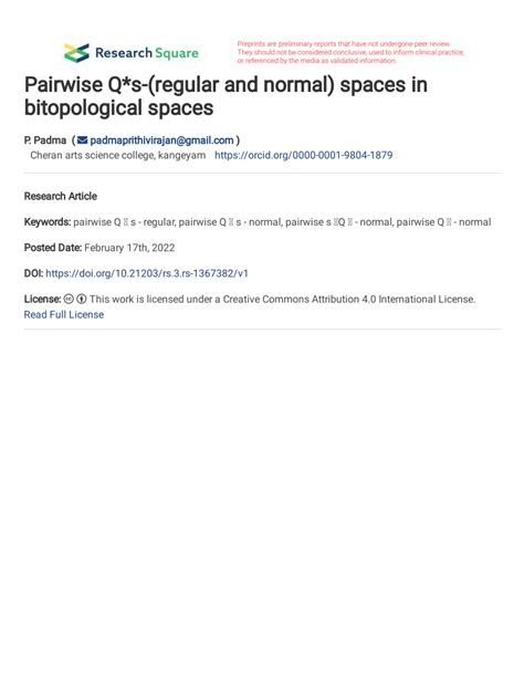 Pdf Pairwise Q S Regular And Normal Spaces In Bitopological Spaces