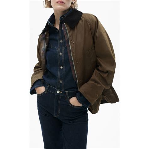 Mango Corduroy Collar Waxed Effect Oversize Jacket In Black Lyst