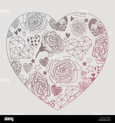 Valentines Day Doodles Illustrations Full Vector Background Stock