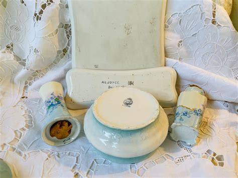 Antique Forget Me Not Blue Boudoir Vanity Set Porcelain Etsy