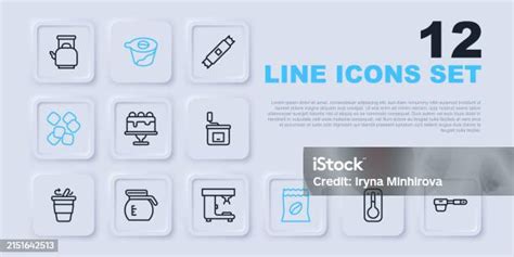 라인 설정 커피 온도계 필터 홀더 케이크 가방 커피 콩 각설탕 냄비 메이커 및 기계 아이콘에 붓습니다 벡터 0명에 대한 스톡 벡터 아트 및 기타 이미지 Istock