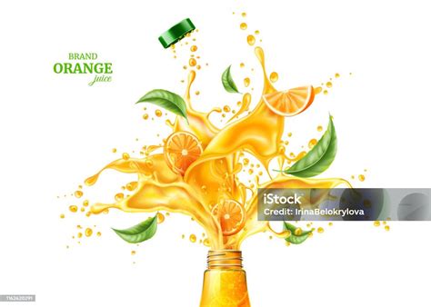 벡터 3d 오렌지 주스 스플래시 흐르는 액체 주스에 대한 스톡 벡터 아트 및 기타 이미지 주스 따르기 병 Istock