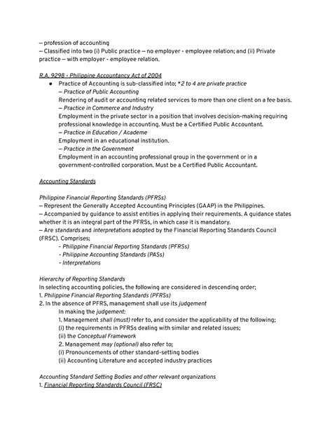 Cf 5 Conceptual Framework Notes — Profession Of Accounting — Classified Into Two I Public