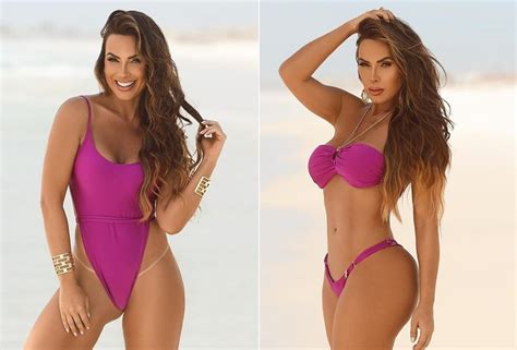 Nicole Bahls mostra marquinha de sol em ensaio duplo de biquíni e maiô