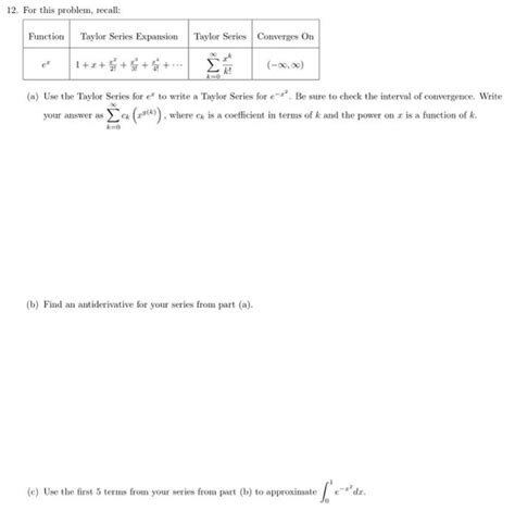 solved 12 for this problem recall function taylor series