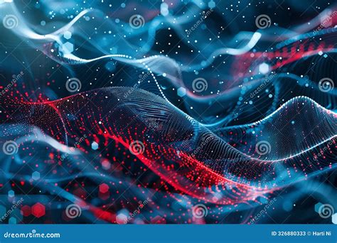 Generative Ai Image Of Blue And Red Wavy Data Visualization On Black