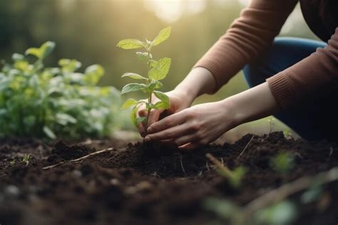 Premium AI Image Woman Planting A Tree Forest In The Background Concept Of Environmental