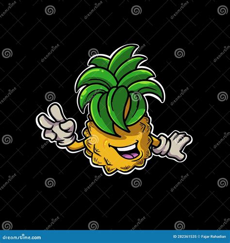 Cartoon Character Pineaple Fruit Peace Sign Stock Illustration