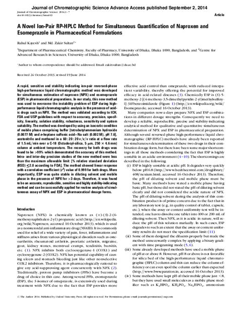 Pdf A Novel Ion Pair Rp Hplc Method For Simultaneous Quantification Of Naproxen And