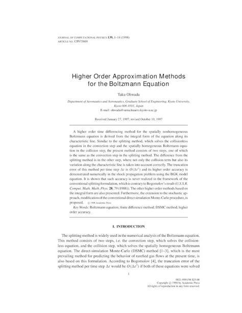 Pdf Higher Order Approximation Methods For The Boltzmann Equation