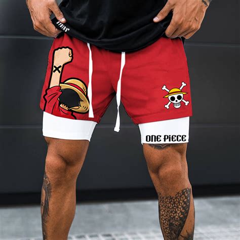 Unisex One Piece Anime Print Shorts Double Layer Functional Shorts