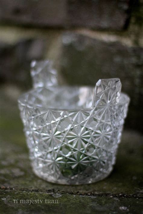 Vintage Pressed Glass Ice Bucket With Geometric Pattern