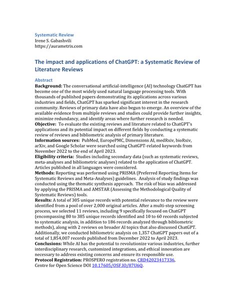 Pdf The Impact And Applications Of Chatgpt A Systematic Review Of Literature Reviews