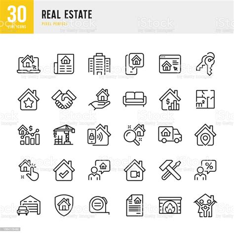 Real Estate Thin Line Icon Set Vector Illustration Pixel Perfect The