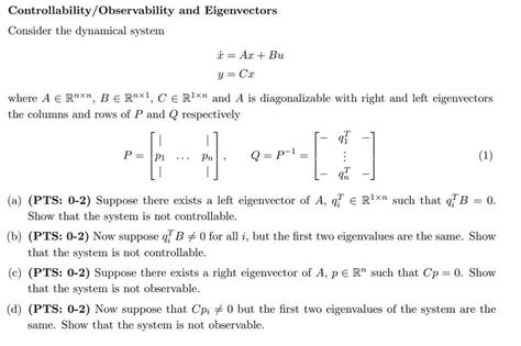 Solved Controllability Observability And Eigenvectors