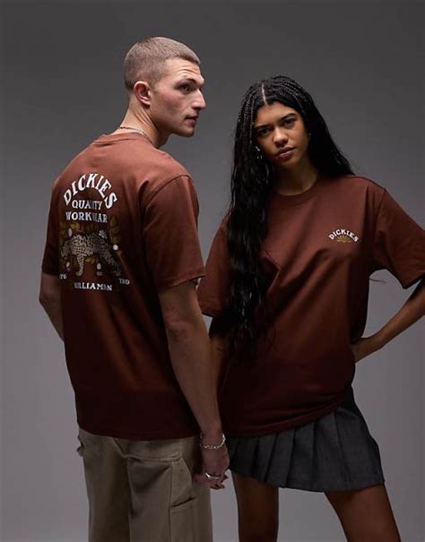 Dickies Fort Lewis Leopard Graphic Back Print T Shirt In Cappuccino