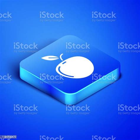 青い背景にアイソメアップルのアイコン葉のシンボルを持つフルーツ青い正方形のボタンベクトルイラストレーション おやつのベクターアート素材や