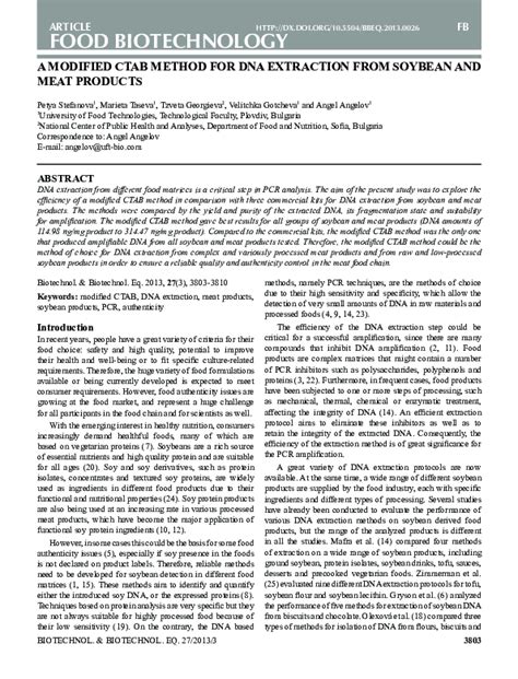 Pdf A Modified Ctab Method For Dna Extraction From Soybean And Meat