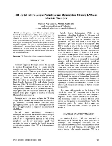 PDF FIR Digital Filters Design Particle Swarm Optimization Utilizing LMS And Minimax Strategies