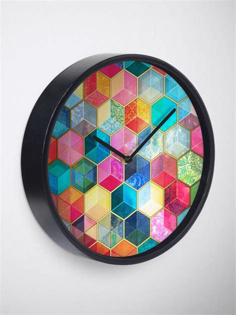 Crystal Bohemian Honeycomb Cubes Colorful Hexagon Pattern Clock For