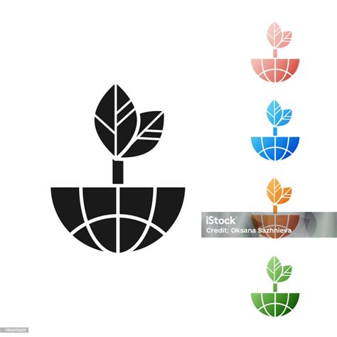 黑色地球地球和葉子圖示隔離在白色背景上世界或地球標誌幾何形狀環境概念設置圖示豐富多彩向量插圖向量圖形及更多互聯網圖片 Istock