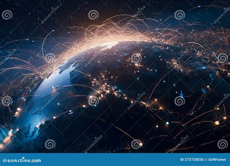 Connection Lines Around The Earths Surface Future Technology Backdrop With Circles And Lines
