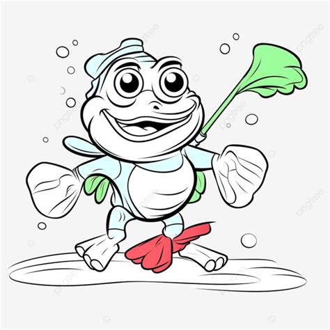 물고기 벡터 그림 색칠 페이지 또는 어린이를 위한 책이 있는 만화 귀여운 개구리 귀여운 일러스트 만화 예술 귀여운 만화 Png 일러스트 및 이미지 에 대한 무료