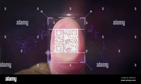 Image Of Digital Interface Qr Code Biometric Fingerprint Over Black