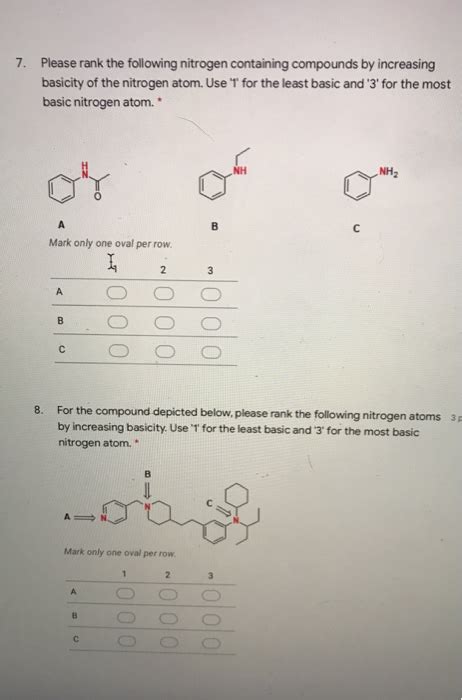 Solved Please Rank The Following Nitrogen Containing Chegg