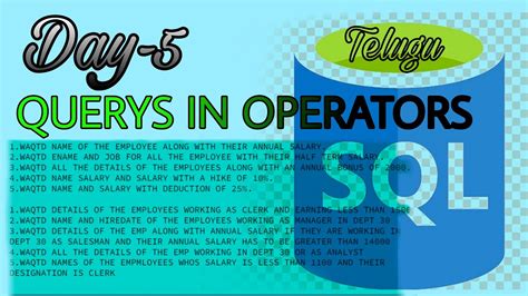 Sql Queries In Operators Day 5 Telugu Fullstack Database Sql Persistence Bsktrending