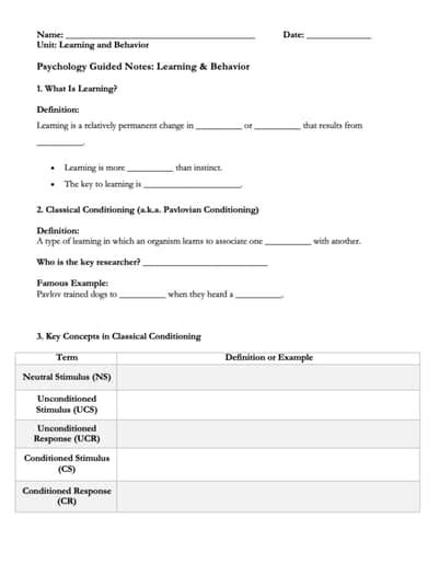psychology learning and behavior scaffolded guided notes by kca learning