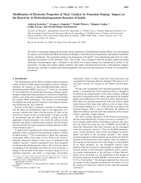 Pdf Modification Of Electronic Properties Of Mo 2 C Catalyst By Potassium Doping Impact On