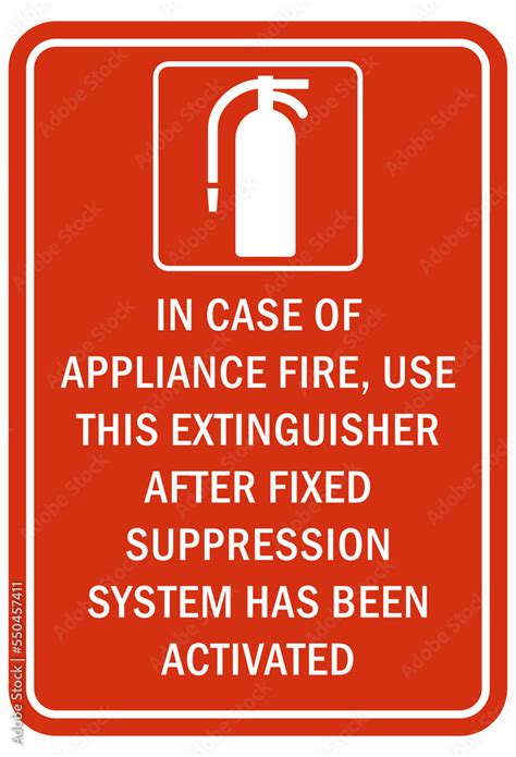 Fire Extinguisher Instruction Sign And Labels In Case Of Appliance Fire