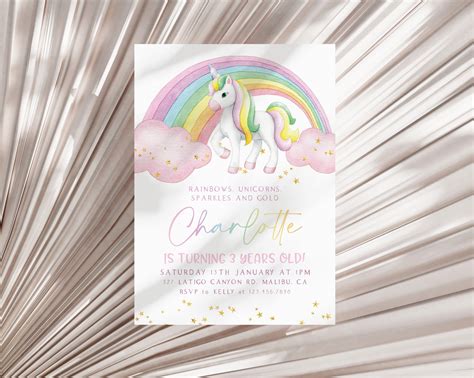Unicorn Birthday Invitation Template Rainbow Unicorn Invitation