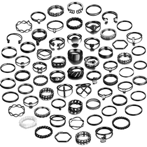 Yeezii 68 Pcs Black Knuckle Rings Set For Women Girls Stackable Rings
