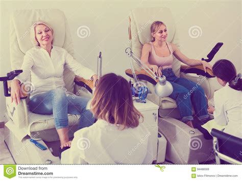 Female Clients Doing Toenails Stock Image Image Of Caucasian Cutting