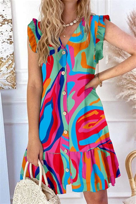 Wholesale Green Casual Print Patchwork Buckle Stringy Selvedge V Neck