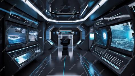 Premium Ai Image A 3d Animation Of A Room With A Blue And White Light