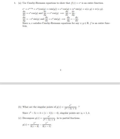 solved a use cauchy riemann equations to show that f z ex
