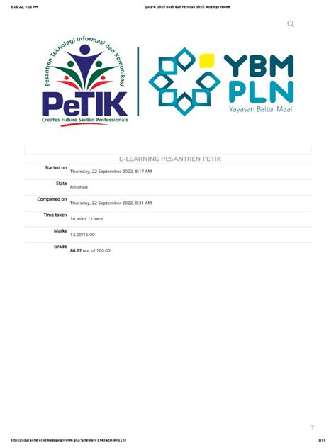 Quiz 4 Shell Bash Dan Perintah Shell Attempt Review Pdf