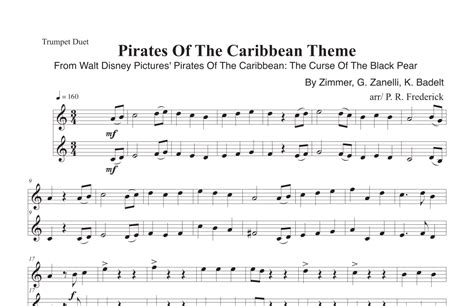 Pirates Of The Caribbean Arr P R Frederick By Zimmer Sheet Music