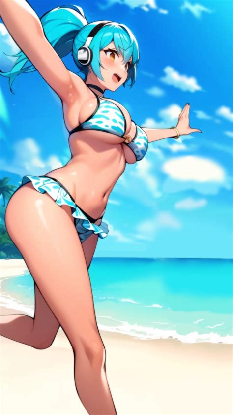 Rule 34 Ai Generated Beach Bikini Blue Hair Brawl Stars Cmai Headphones Janet Brawl Stars