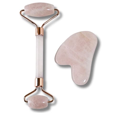 Rose Quartz Roller Gua Sha Set Herb Stone Apothecary