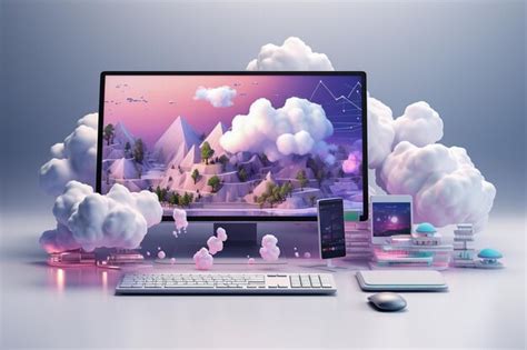 Premium Ai Image Iot 3d Cloud Computing Hosting Technology With Electronic Devices