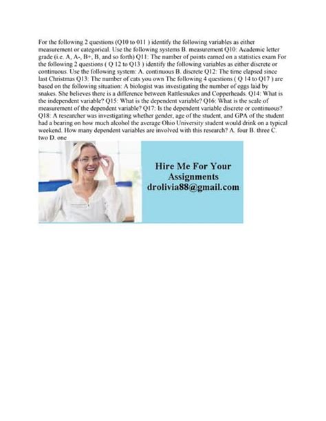For The Following 2 Questions Q10 To 011 Identify The Following Vari