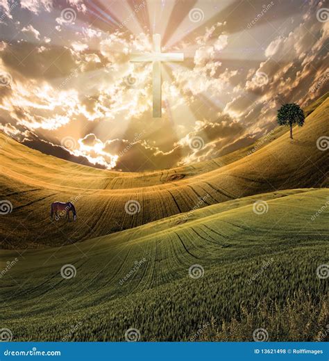 Cross Radiates Light In Sky Royalty Free Stock Image Cartoondealer