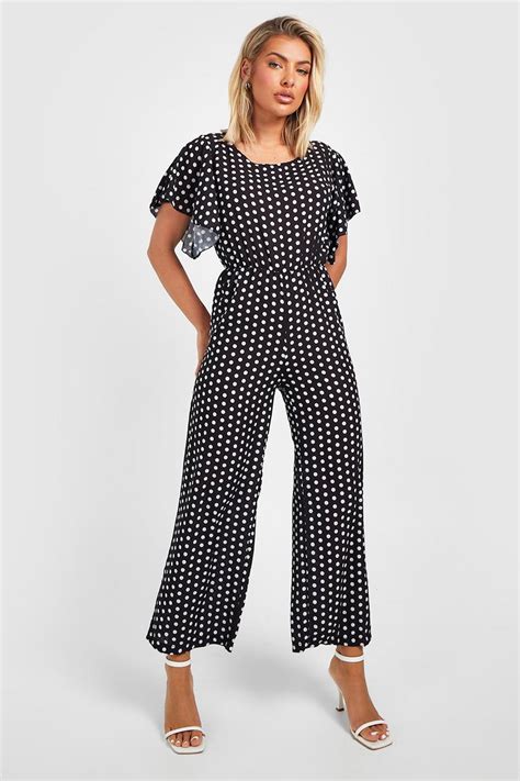 Polka Dot Angel Sleeve Jumpsuit Boohoo