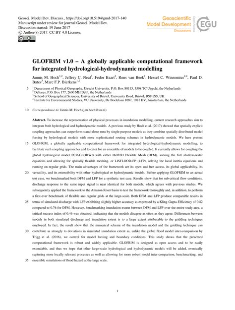 Pdf Glofrim V1 0 A Globally Applicable Computational Framework For Integrated Hydrological