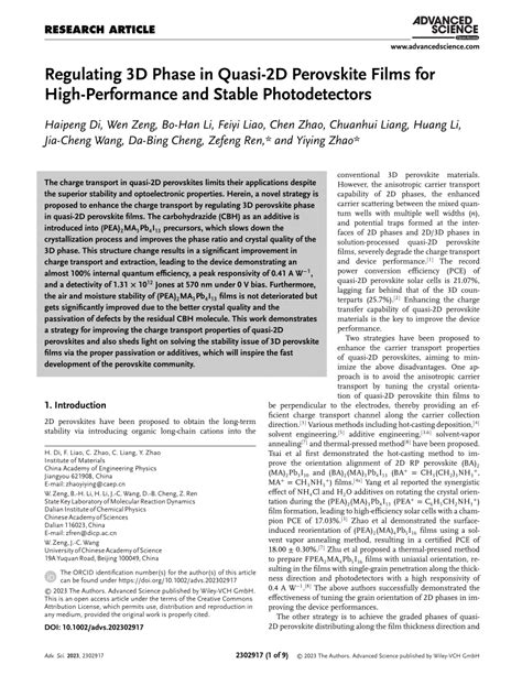 Pdf Regulating 3d Phase In Quasi‐2d Perovskite Films For High